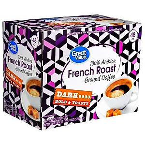 Great Value French Roast Single Serve Coffee Pods, 48 Ct (2 Boxes)
