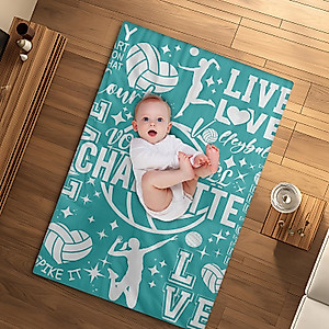 Custom Name Volleyball Blanket, Personalized Soft Plush Flannel/Sherpa Fleece Throw Blankets, Ball Sports Blanket for Baby Kid Teen Adult Boys Girls Gift Color13