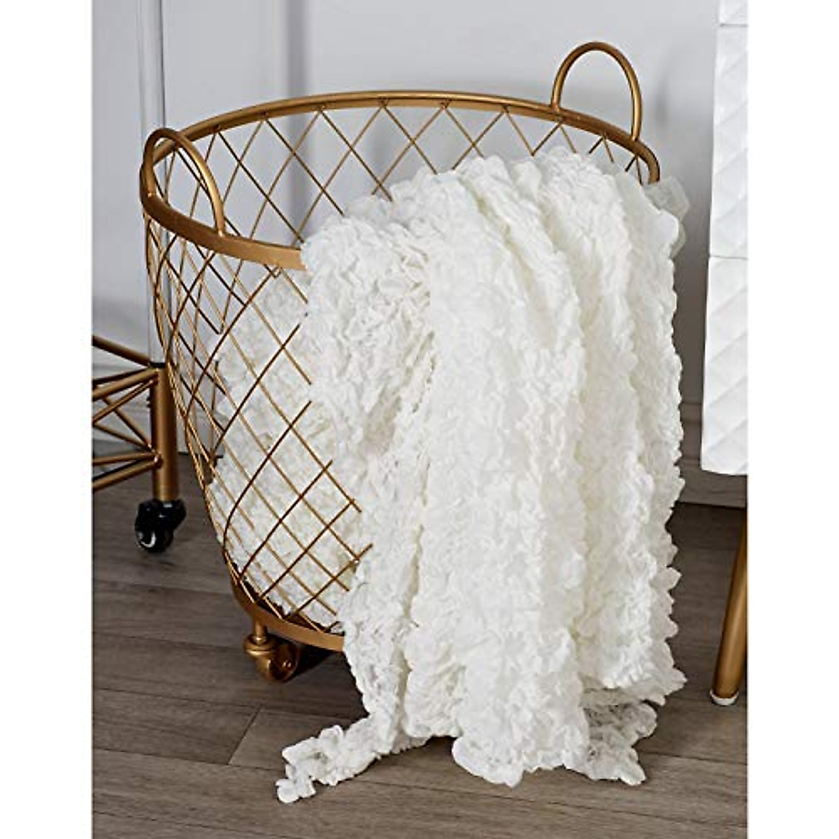 Set Of 2 Modern Diamond-weave Round Iron Baskets With Wheels Gold