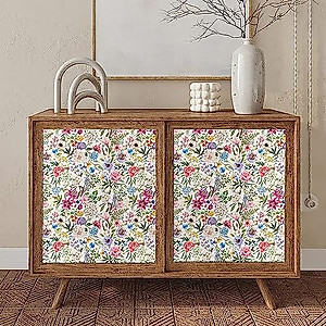 MuralPeel Boho Pink/White Colorful Flowers Floral Botanical Plants Peel and Stick Wallpaper Easy Peel Off Vintage Self Adhesive Removable Wall Paper for Kitchen Cabinet Furniture Renter Friendly