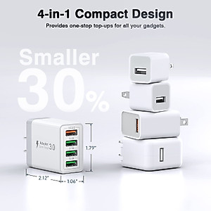 2Pack USB Wall Charger, 40W 4-Port Fast Charger Block, Multiport USB Cube Power Adapter Charging Brick Plug for iPhone 11 12 13 14 15 Pro Max XR Xs Max 8 7 6,Samsung,LG,Google Pixel,Moto(White)