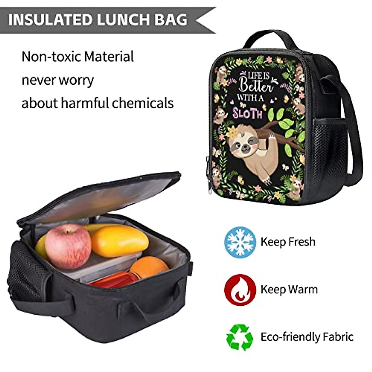 SENROLAN Sloth Backpack Set Sloth Backpacks+Lunch Bag With Holder+Pencil Case 3 Pieces Branch School Book Bag Travel Hiking For Girls Boys Men Women …