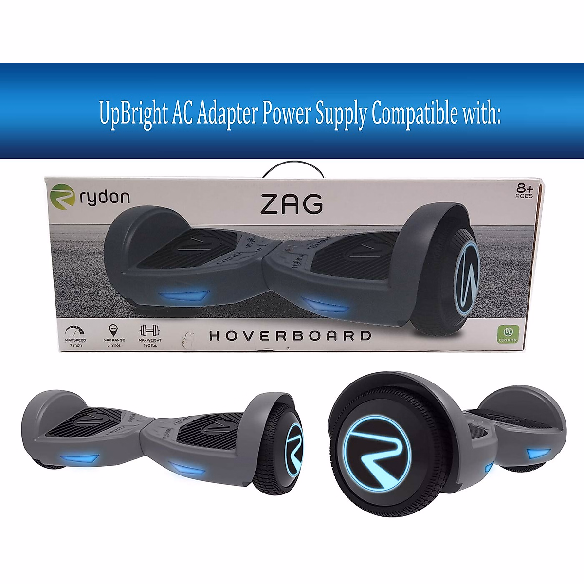 UpBright 3-Prong 42V AC/DC Adapter Compatible with Rydon Zag RYD-ZAG-Gry 1001UL-HY 37V 2.0Ah Lithium-Ion Battery Hover Electric Scooter Board RYDZAGGRY CD Coming Date CP420040A Power Supply Charger
