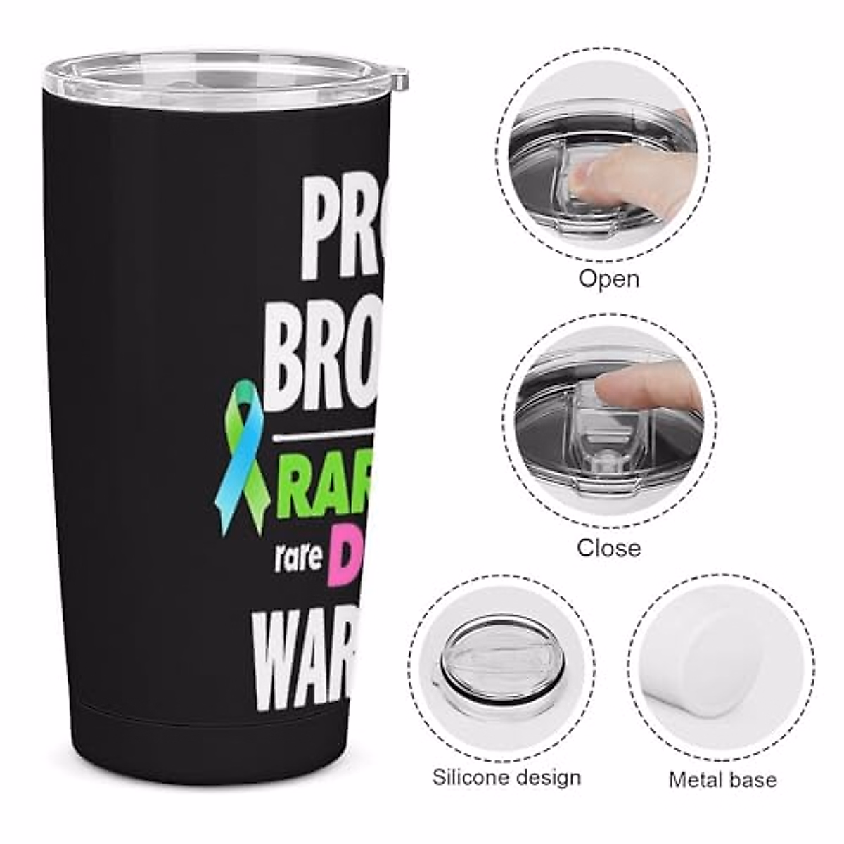Proud Brother of A Rare Disease Warrior Awareness 20 OZ Stainless Steel Tumbler Travel Car Coffee Mug with Straw Lid Cleaning Brush Coffee Tumbler Mug for Women Men