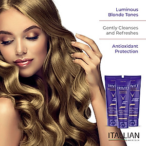 3 Piece Violet Toning Kit for Blonde Hair - Shampoo 280ml, Conditioner Cream 250ml, Intensive Moisturizing Cream 250ml for Advanced Hydration and Repair - Professional Trivitt by Itallian Hairtech