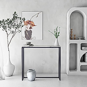 Tilly Lin 36" Faux Marble Top Console Table, Rectangular Shape Sofa Table for Entryway, Bar Table for Dining Room, Couch Table, Display Table for Living Room, Hallway, Foyer, Black Legs