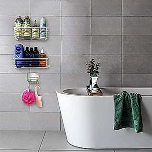 4-Pack Shower Caddy, No Drilling Adhesive Shower Shelf, Rustproof Stainless Steel Bathroom Shower Organizer Storage, Shower Shelf for Inside Shower & Kitchen Storage, Black