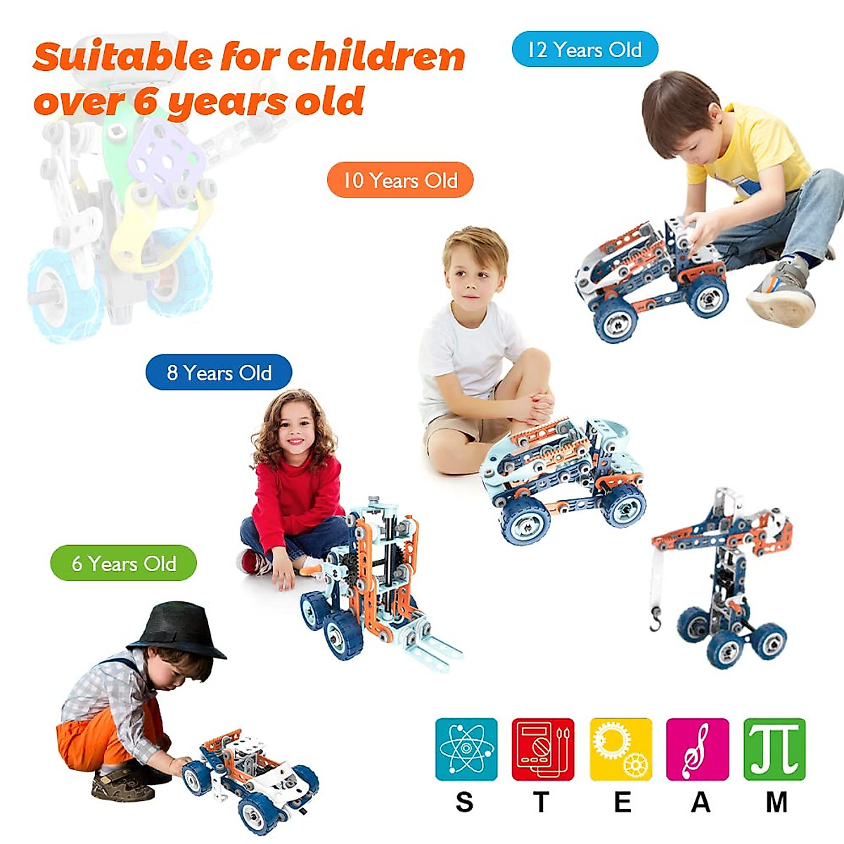COMIN Educational Toys Building Sets STEM Learning Kit, 12 in 1 Engineering Toys Creative Set 152 Pieces for Boys/Girls/Birthday/Christmas/Holiday Age 5 6 7 8 9+ Years Old