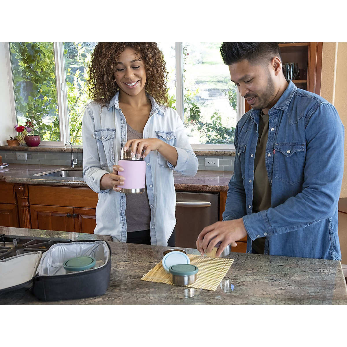 MIRA 15 oz Insulated Food Thermos for hot and cold foods - Leak-Proof Stainless Steel Container with Spoon - Pearl Blue