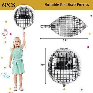 MCPINKY 6PCS Disco Ball Ballons, 25" Disco Foil Ballons Aluminum Helium Balloons Large Metallic Balloons for 80s 90s Dance Party Birthday Wedding