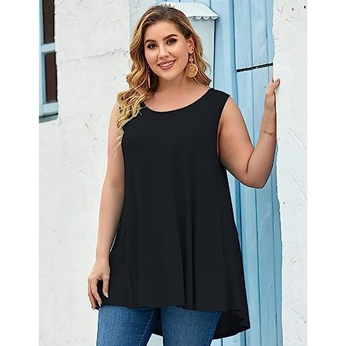 LARACE Tank Tops for Women Plus Size Sleevelss Tunic Casual Summer Clothes Swing Shirts for Leggings (2X, Black)