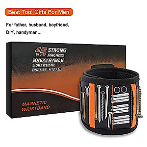 Magnetic Wristband with 15 Strong Magnets, Tool Belt Magnetic Wrist band for Holding Screws, Nails, Drill Bits, Perfect Gifts Gadgets for Men, Father/Dad, Husband and Carpenters