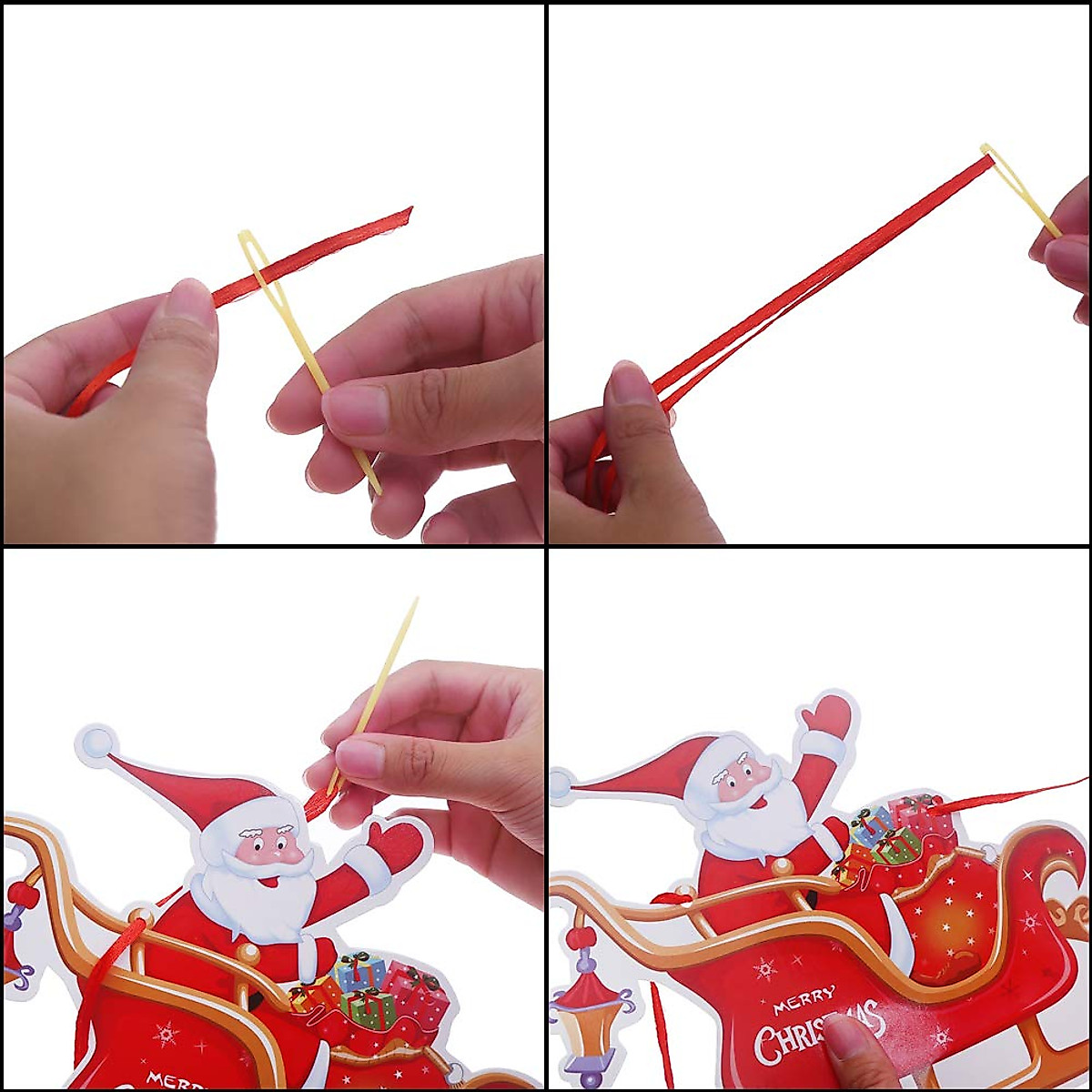 CCINEE 9 PCS Christmas Paper Banners Flags Santa and Reindeers Bunting Garlands for Door Wall Window Hanging Decoration Christmas Party Favor Supplies