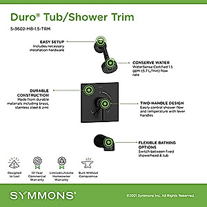 Symmons S-3602-MB-1.5-TRM Duro Single Handle 1-Spray Tub and Shower Faucet Trim in Matte Black - 1.5 GPM (Valve Not Included)