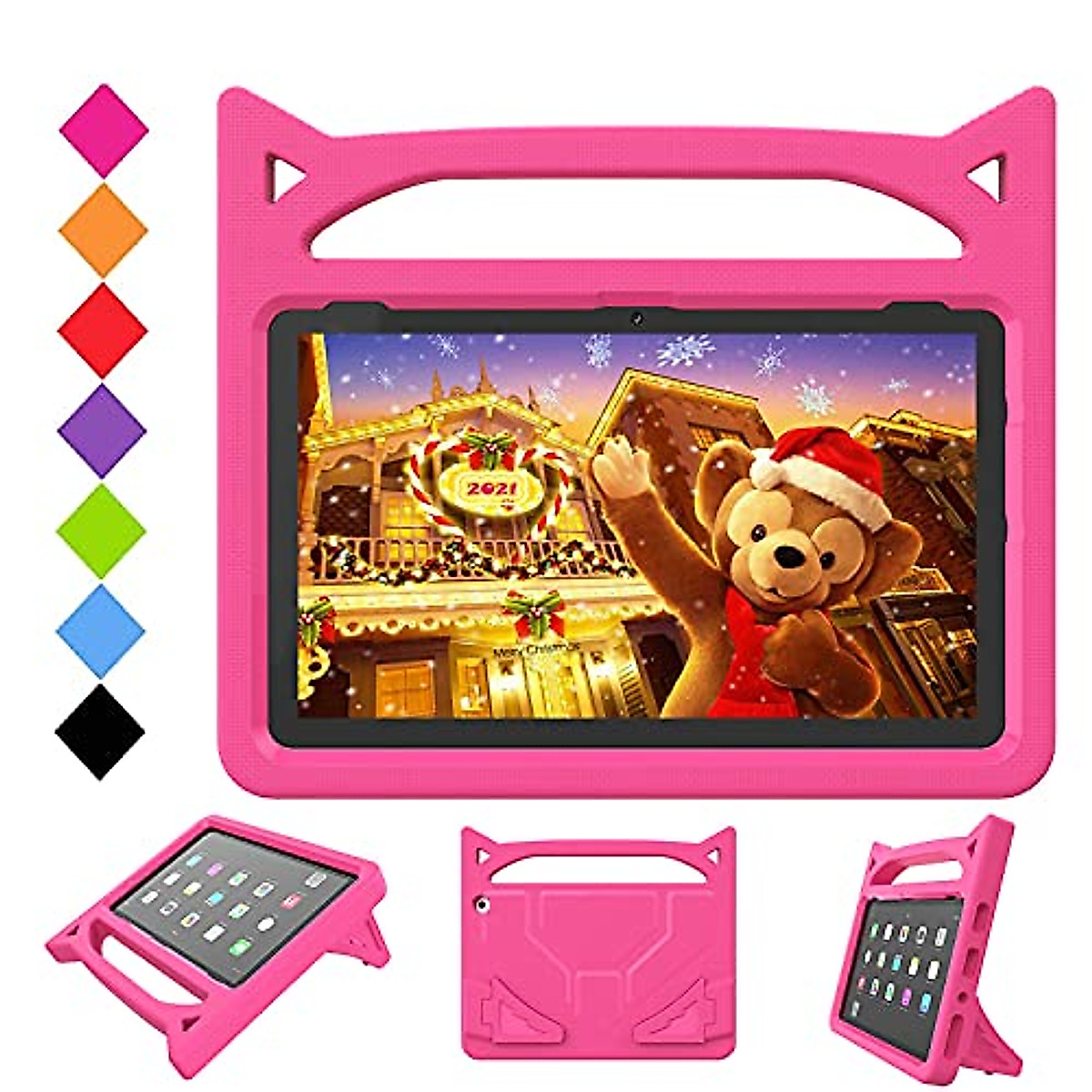 Fire HD 10 Tablet Case for Kids(11th Generation, 2021 Release)-SHREBORN Kids Friendly Shockproof Cover with Handle Stand for All-New Amazon Kindle Fire HD 10 Plus & 10 Kids Pro Tablets-Pink