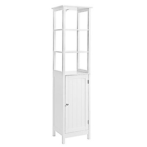 VASAGLE Floor Cabinet, Multifunctional Bathroom Storage Cabinet with 3-Tier Shelf, Free-Standing Linen Tower, Wooden Cupboard, White UBBC63WT