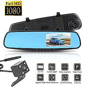 Mirror Dash Cam with Full Screen,Waterproof Backup Camera Rear View Mirror Camera,Front and Rear View Mirror Camera,Night Vision,Anti Glare,SD Card