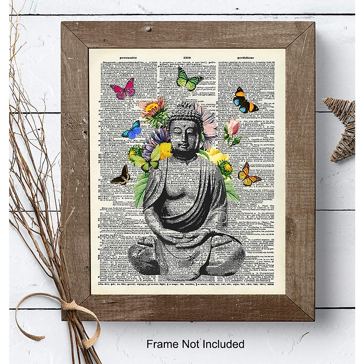 Butterfly Buddha Dictionary Wall Art Print - 8x10 Photo, Home Decor, Meditation Room or Yoga Studio Decoration - Unique Zen Gift - Unframed Poster Picture