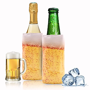 Ice Wine Bag, Wine Chiller, Wine Cooler Refrigerator, Wine Fridge, Wine Bottle Chiller Cooler for Red White Champagne or Sparkling. Gel Cooling Holder Freestanding Carrier Chilling (2 Pcs)
