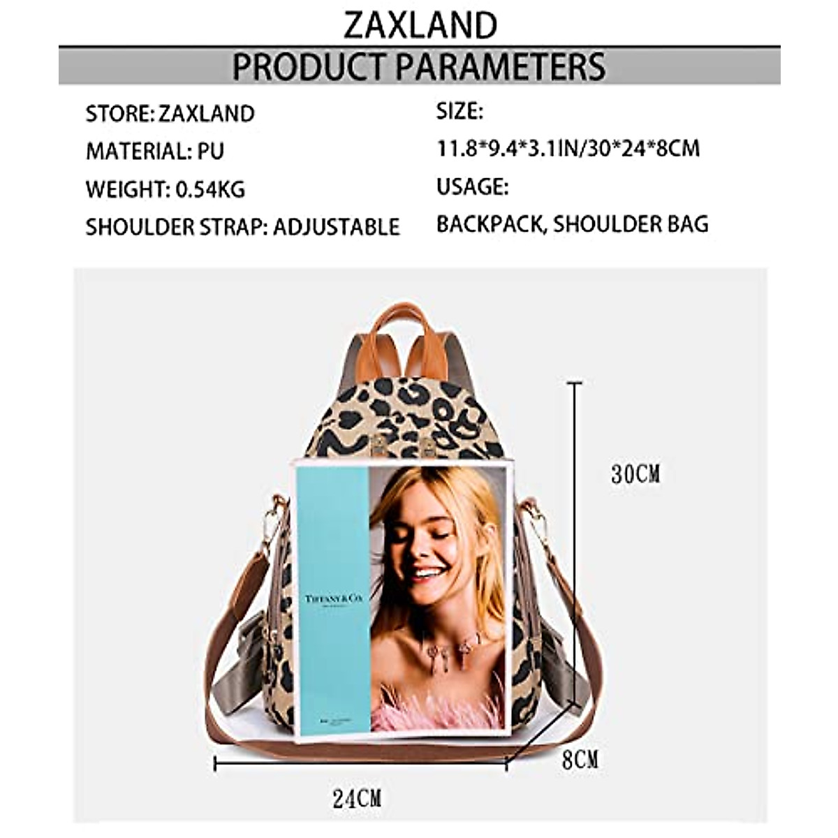 KKRAUS Leopard Print Backpack for Women Pu Leather Cheetah Print Shoulder Daypack Leopard Satchel Backpack with Handle Multipurpose (Single Zipper)
