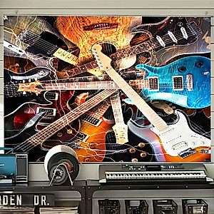 Music Tapestry, Guitar Musical Tapestry Wall Hanging for Bedroom, Instrument Rock Style Lover Tapestry Home Decor (80"W X 60"H)