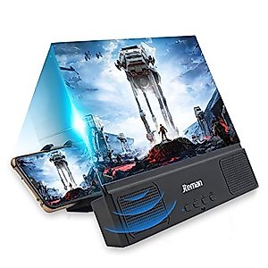 jteman 12'' 3D Mobile Phone Screen Magnifier with Bluetooth Speaker, HD Protable Movies Amplifier with Foldable Holder Stand, Support iPhone Xs Max/X / 8/8 Plus and Android All Smartphones…