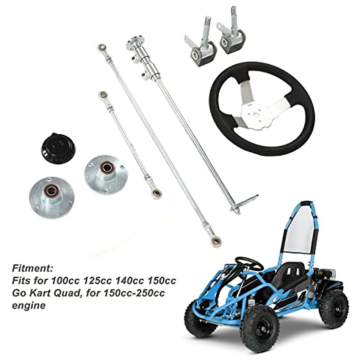 Go Karts Steering Wheel Kit - Tie Rod Joint Gear Rack Shaft Kit - Fits 100cc 125cc 140cc 150cc Go Kart Quad