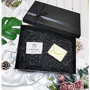 MYGOGOART Large Black Gift Box 13 x 10 x 5 Inches with Lid, Ribbon Bow, Shredded Raffia Paper Fill, Greeting Card and Envelope for Wedding Birthday Valentines Bridal Gifts (1 pack, Black)