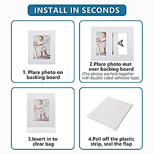 Somime 10 Pack White Photo Mats 11x14 for 8x10 with Core Bevel Cut Matte Sets, Acid Free Mat Board for Picture Frame, Photos, 11x14 Mat - Includes Pre-Cut Mats, Backing Boards and Clear Seal Bags