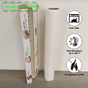 Nonstick Parchment Paper Roll for Baking, Reusable Food Grade Waterproof&Oilproof Wax Paper, 12" x 66' Heavy Duty Roasting Pan Liner for Oven Air Fryer Kitchen Barbecue[White]