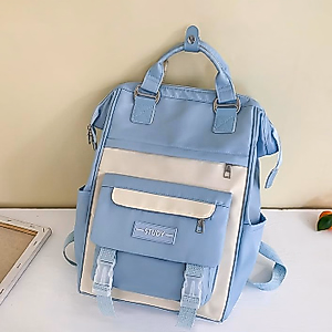 UIVXXUD Aesthetic Backpack Cute Kawaii - Waterproof Nylon Double Shoulder Bag (Blue)