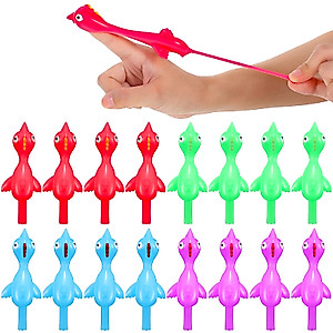 Sumind 16 Pack Finger Slingshot Chicken Rubber Chicken Flick Chicken Ornament Flying Chicken Fingers Stretchy Funny Christmas Birthday Party Activity Favor(Red, Blue, Green, Purple)