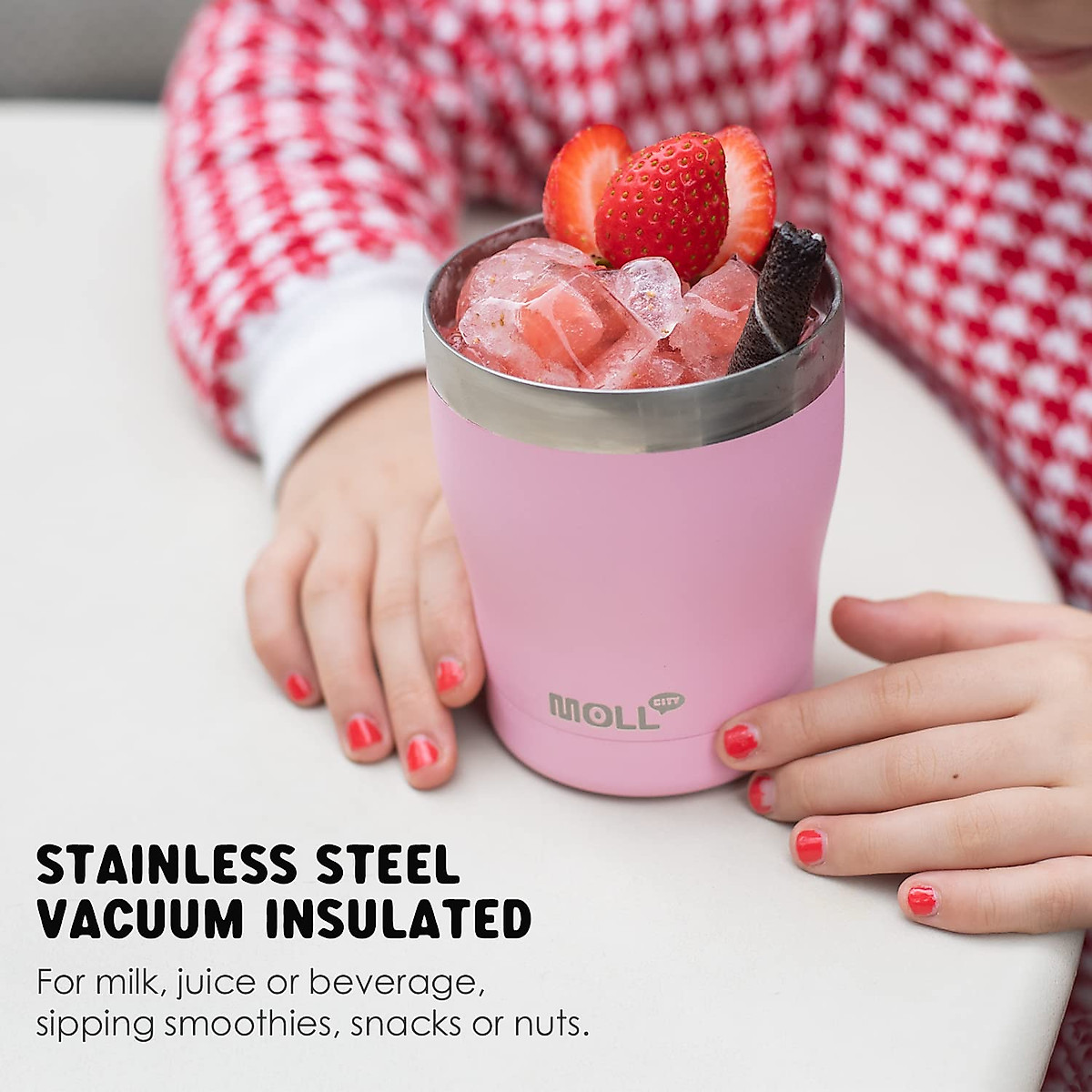 Mollcity Kids Cup with Straws and Lids- 9 oz Stainless Steel Double Wall Insulated Tumbler for Kids Spill Proof Smoothie Cup, BPA Free(Sky Blue)