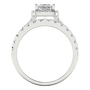Clara Pucci 2.01 Carat Princess Cut Clear VVS1 Ideal Zircon 14k White Gold Halo W/Accents Wedding Anniversary Ring Band Set Size 7.5