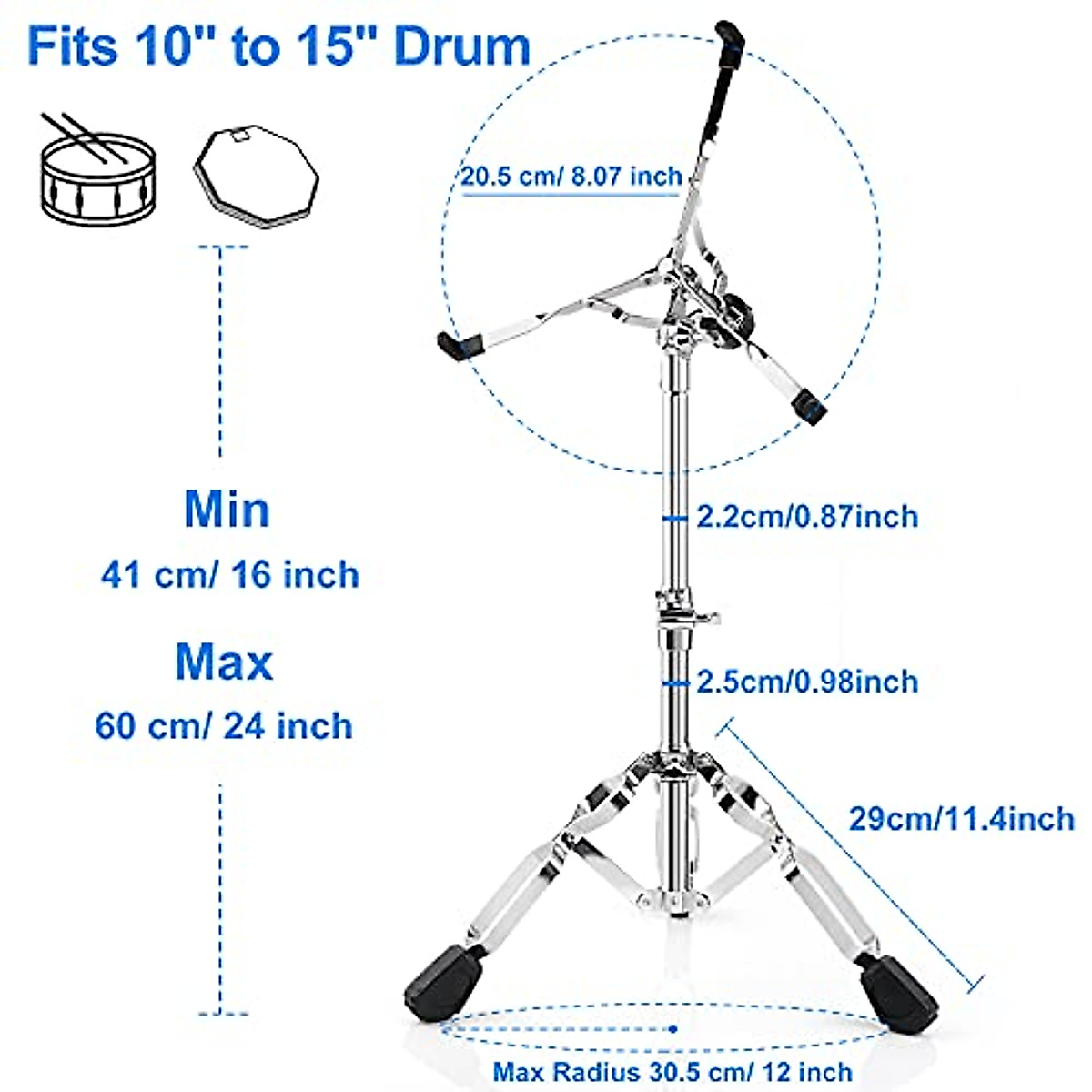 Vangoa Snare Drum Stand Lightweight Double Braced Adjustable Height Snare Stand with Carrying Bag Fit 10" to 15" Dia Drums