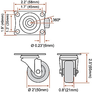 24 Pack 2" Swivel Caster Wheels Hard Rubber Base with Top Plate & Bearing