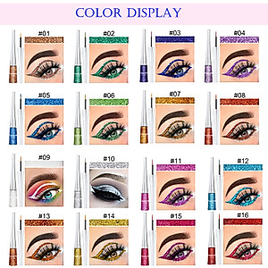 Aseawave 16 Colors Liquid Glitter Eyeliner Set, Metallic Shimmer Glitter Eyeshadow, Colorful Rainbow Eyeliner Long Lasting Waterproof Face Lips Art for Party Festival Makeup