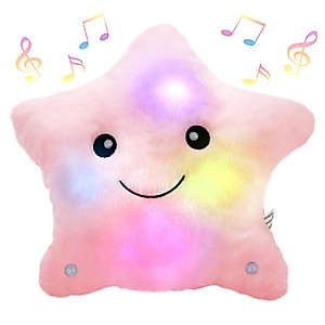 BSTAOFY Musical LED Twinkle Star Stuffed Animals Creative Lullaby Light up Soft Singing Pillow Plush Toys Accompany Kids Glow at Night Birthday Valentines Day for Girls Toddlers, Pink