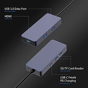 USB C Adapter, 6 in 1 USB C Hub with 4K HDMI, USB3.0 * 2 Port, 100W PD, SD/TF for MacBook Pro/Air M1/M2, iPad Pro, iPad Mini, Surface Pro/Go Dell