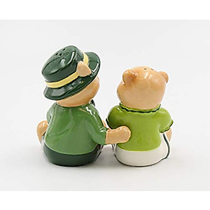 Fine Ceramic Irish St. Patrick Teddy Bear with Shamrock Prints Design Salt & Pepper Shakers Set, 3-1/2"