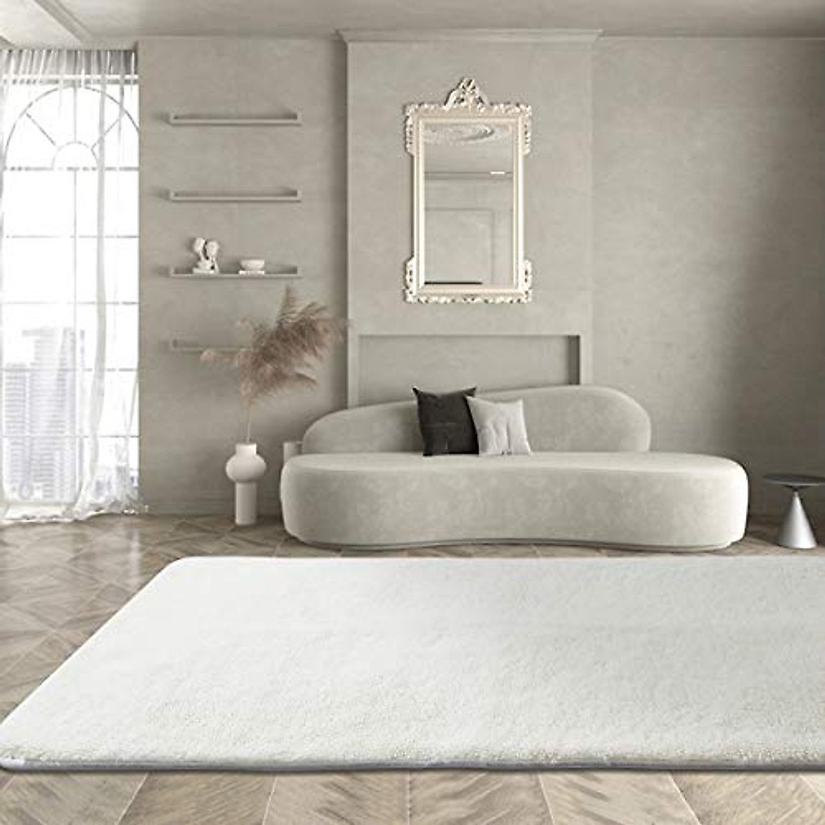 Asvin 5x7 Area Rug, Fluffy Living Room Area Rug, Luxury Large Area Rug, Non-Skid Fleece Carpets for Bedroom Home Décor, Soft Plush Furry Rug for Kids Room, Washable Floor Rug (5x7 Feet, White)