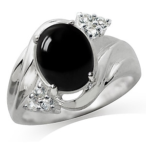 Silvershake Created Black Onyx and White Topaz 925 Sterling Silver Glamorous Ring Size 9