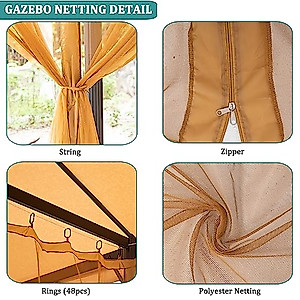 DURCOVER Gazebo Mosquito Netting 10x12ft, Replacement Universal Gazebo Netting with Zippers for Outdoor Garden Patio Gazebo 4-Panel Screen Sidewalls, Brown (Mosquito Net Only)