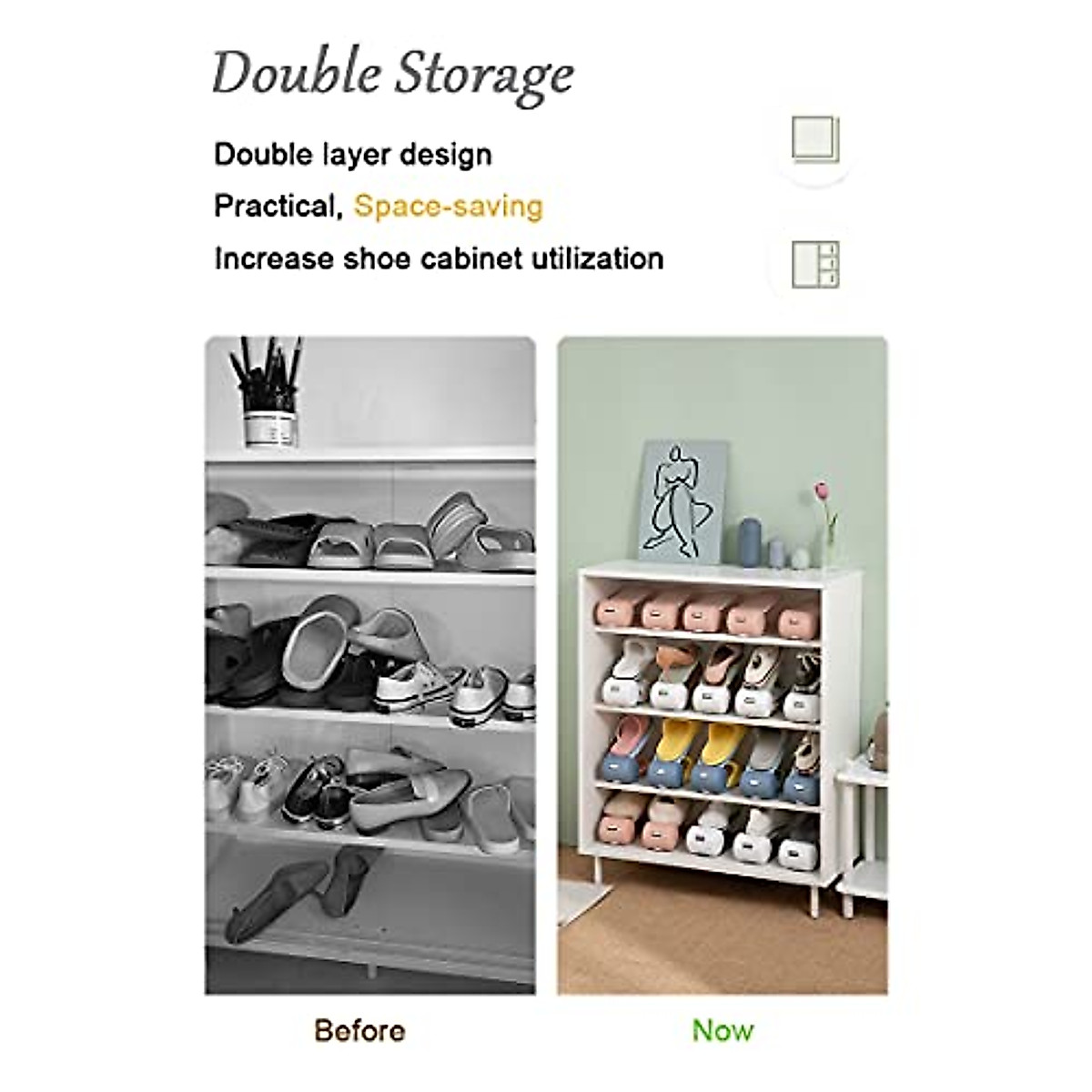 MinYiKou Unique Shoe Slots Organizer，Adjustable Shoe Stacker Space Saver，Easy Shoe Organizer，Double Deck Shoe Rack Holder Space-Saving Storage Units for Shoe cabinet Organization (Gray)