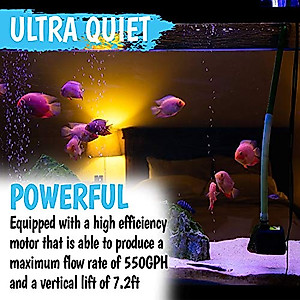 550GPH Submersible Water Pump (2000L/hr, 30W) - Ultra Quiet Pond Pump - Outdoor Fountain Pump with 7.2ft Vertical Lift - Aquarium Pump with 3 Nozzles, 6.56ft Power Cord - Compact Fish Tank Pump
