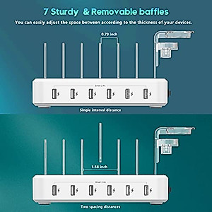 Charging Station for Multiple Devices,60W 12A 6 Port USB Charging Station Organizer with 7 Mixed Cables and iwatch Charger Holder,Compatible with Cellphone,Tablet, Kindle, iPhone iPad and More