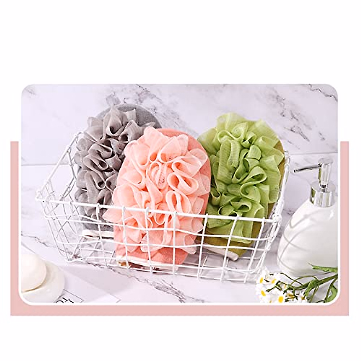 2PCS Shower Gloves with Flower Bath Ball Exfoliating Body Pad Deep Cleaning Gloves for Bathroom, Bathhouses and Spas (Green)