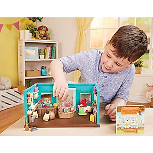 Li'l Woodzeez – General Store Dollhouse Playset 72Pcs – 2 Posable Doll Figures & 1 Storybook Included – Miniature Furnitures & Accessories – Stackable Playset for Kids 3+