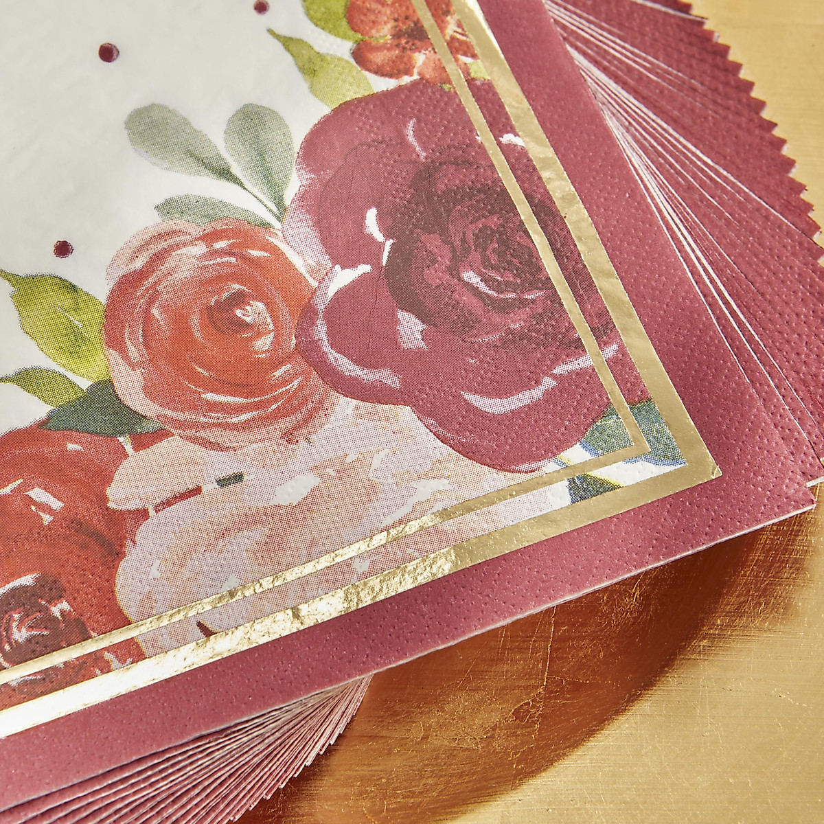 Kate Aspen Burgundy Blush Floral Paper Napkins, Thick Decorative Dinner Napkins, Luncheon Serveware, Perfect for Wedding Reception Or Bridal Shower,Gold and burgundy