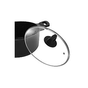 9.5 Inch Non Stick Pan Casserole Pot with Lid & Pour Spout - Lightweight 4.27 Quart Granite Coated Soup Pot Comfort Grip Handle - Induction Compatible PFOA Free Non Stick Pots (Black)